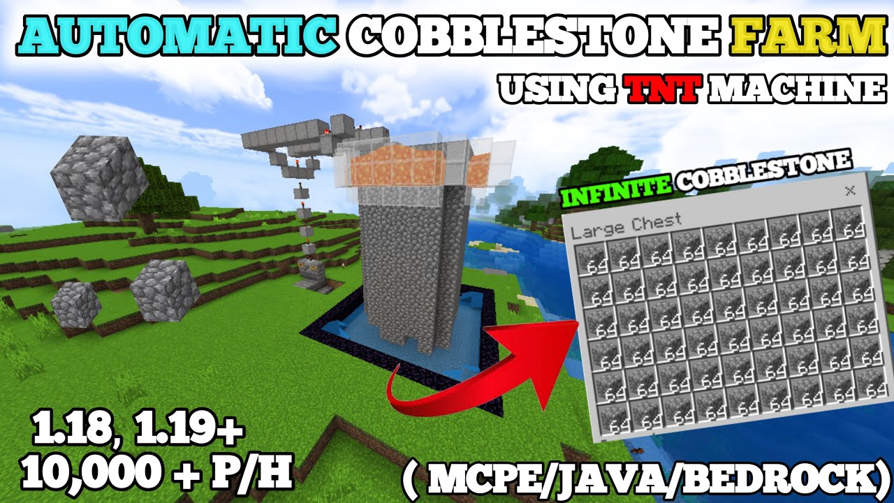 AUTOMATIC COBBLESTONE FARM IN MINECRAFT BEDROCK 1.19 USING TNT ( MCPE/X ...
