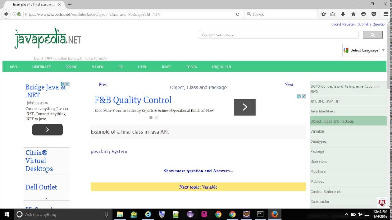 Example of a final class in Java API. - javapedia.net - YouTube