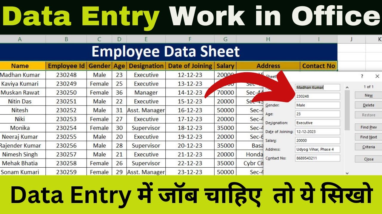 Data Entry Using Form In MS-Excel | What is Data Entry in Office | Data ...