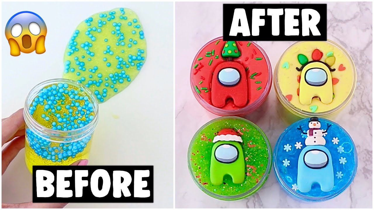 4 EXTREME AMONG US SLIME MAKEOVERS! *fixing my 1 year old slimes* - YouTube