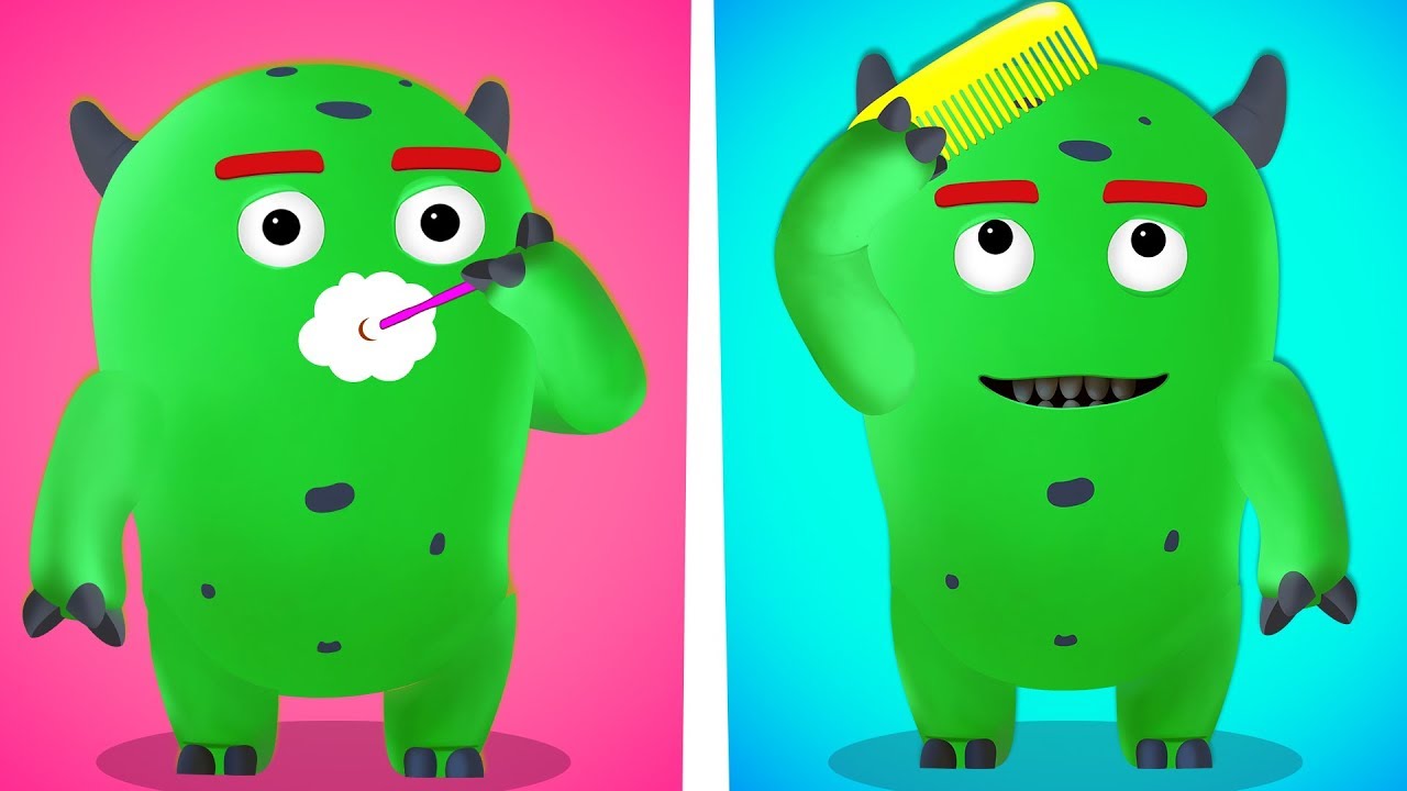 Monday The Monster's Morning Routine Song | This Is The Way We Brush ...