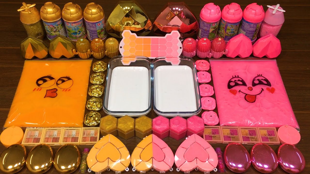 GOLD vs PINK!!! Mixing random into GLOSSY slime!!!Satisfying Slime ...