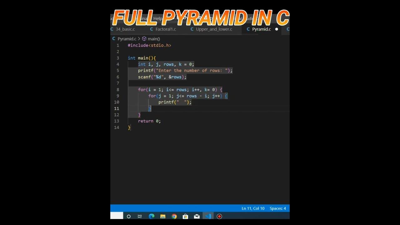 Print Full Pyramid In C Language Using Loop Prince Kumar Coding Shorts Clanguage Youtube