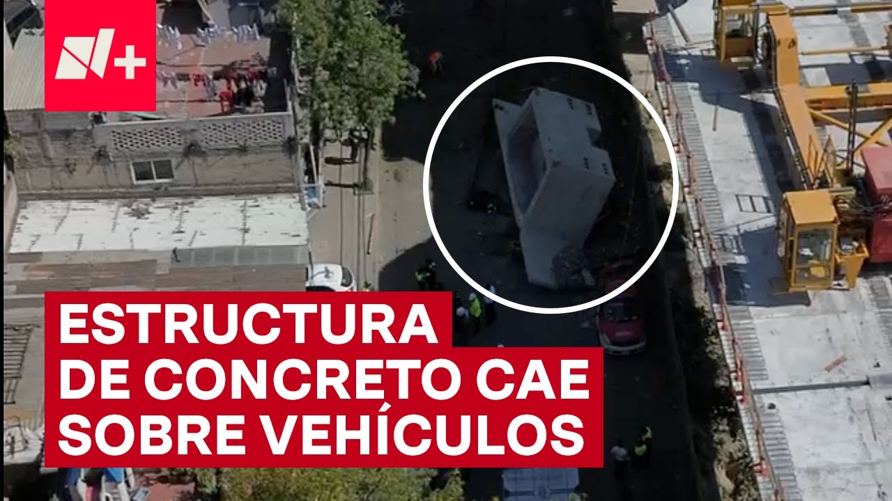 Estructura cae sobre vehículos por falla de grúa hidráulica - N+ - YouTube