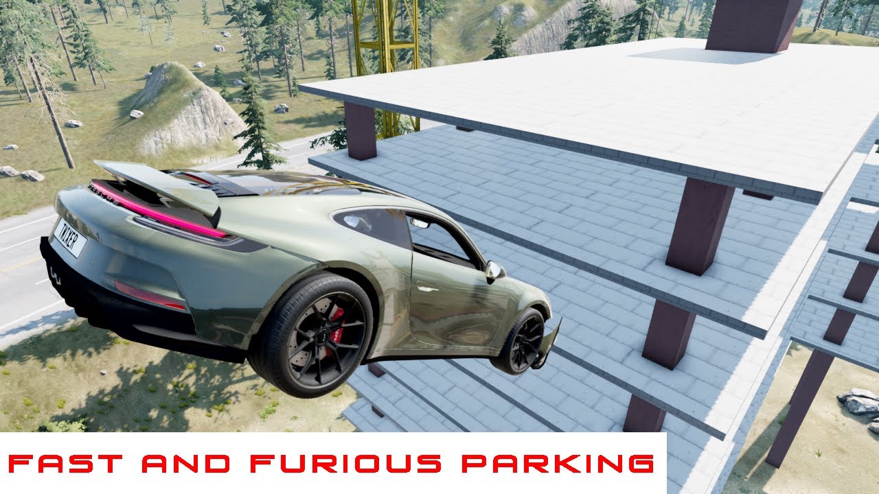 Who can Fly, Land and Park the Cars on Building in BeamNG Drive - YouTube