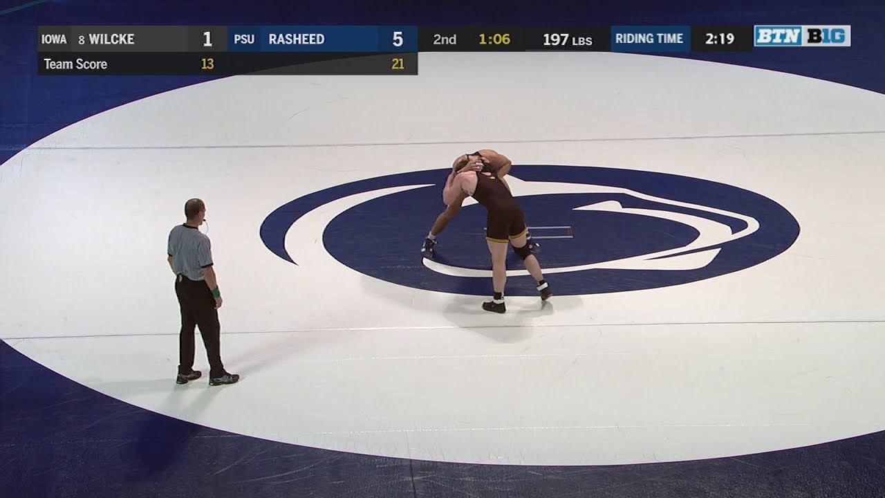Big Ten Wrestling: 197 LBs: Iowa's Cash Wilcke vs. Penn State's Shakur ...