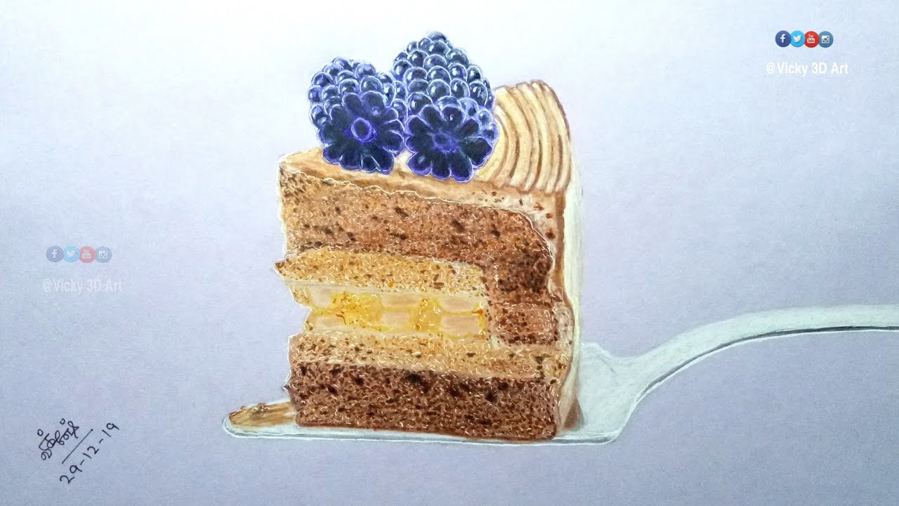 Cake Piece Realistic Drawing | கேக் பீஸ் தத்ரூப ஓவியம் | How To Draw A ...