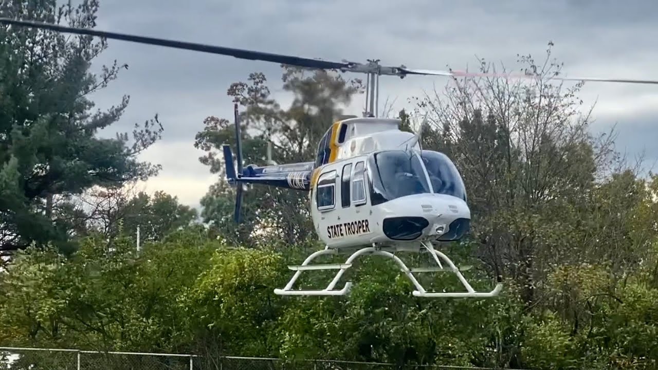 NJ State Police Helicopter arriving and departing Troop B Totowa, NJ ...