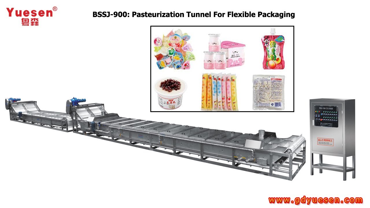 BSSJ-900: Pasteurization Tunnel For Flexible Packaging - YouTube