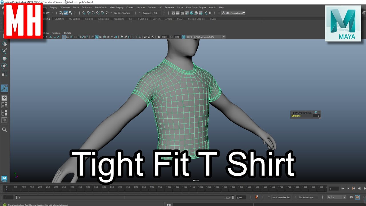 How to model a Tight Fit T Shirt in Maya 2025 - YouTube