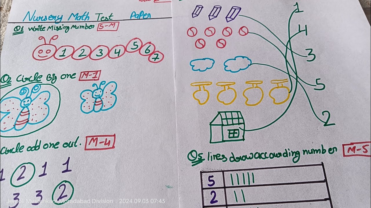 Nursery class Math test paper preparation half yearly exam - YouTube