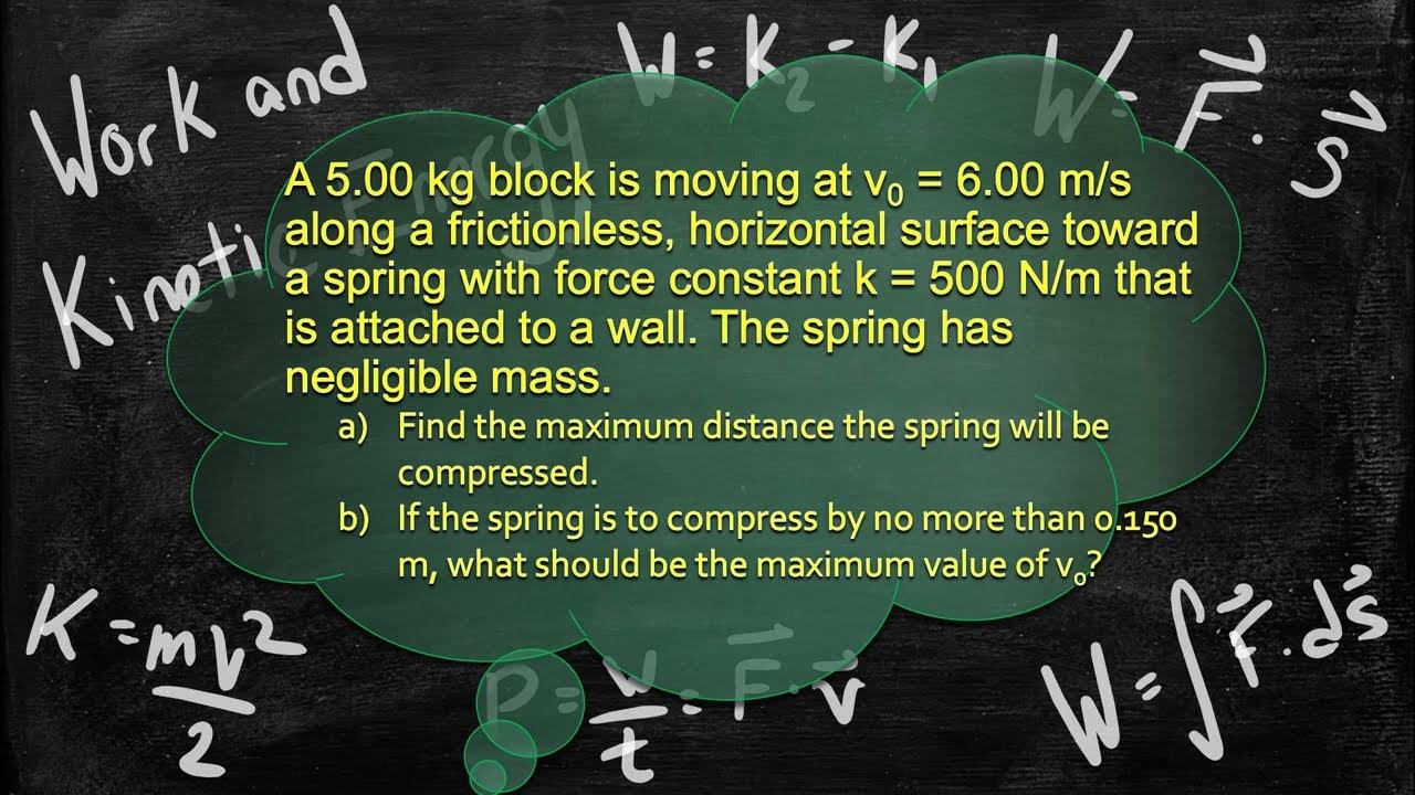 Physics Problem - Work and Energy - Springs - Calculating Max Compression and Initial Velocity ...