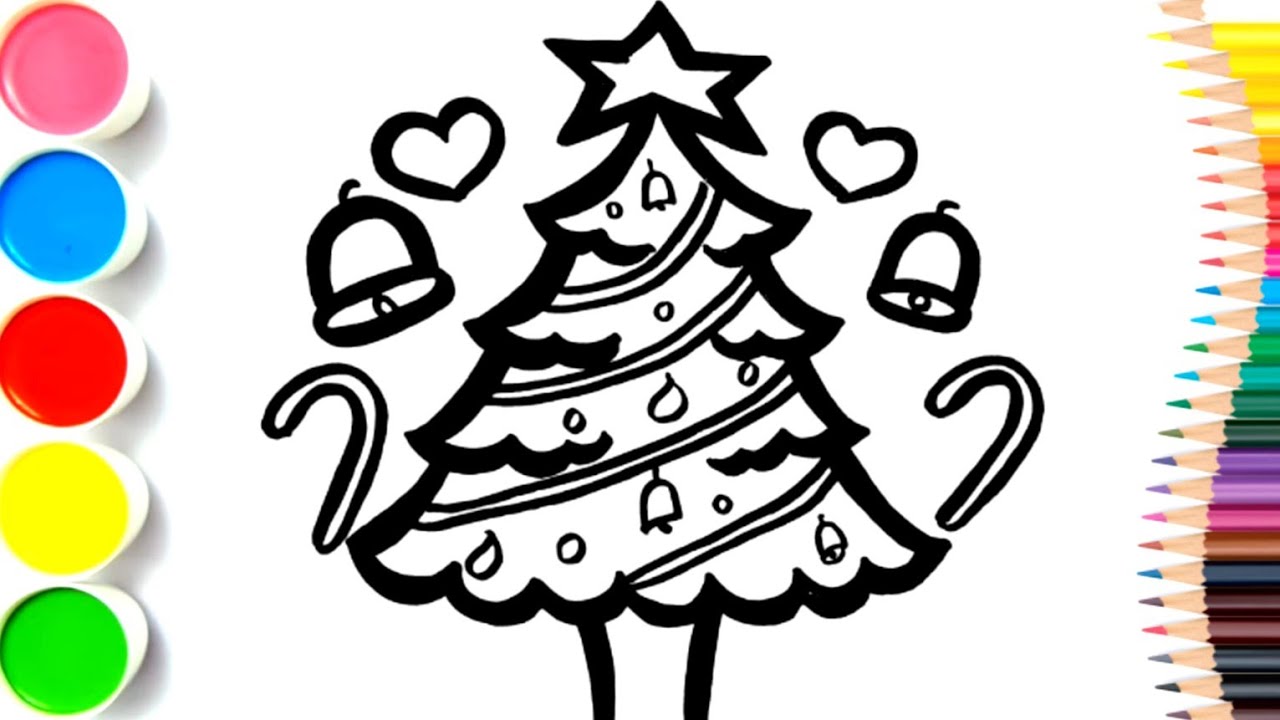 Drawing a Christmas tree 🎄, colouring and painting for kids and ...