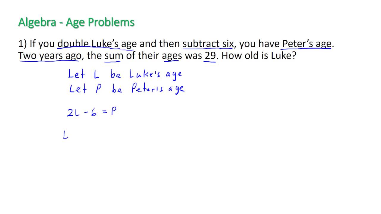 Algebra Age Problems Part 1 YouTube