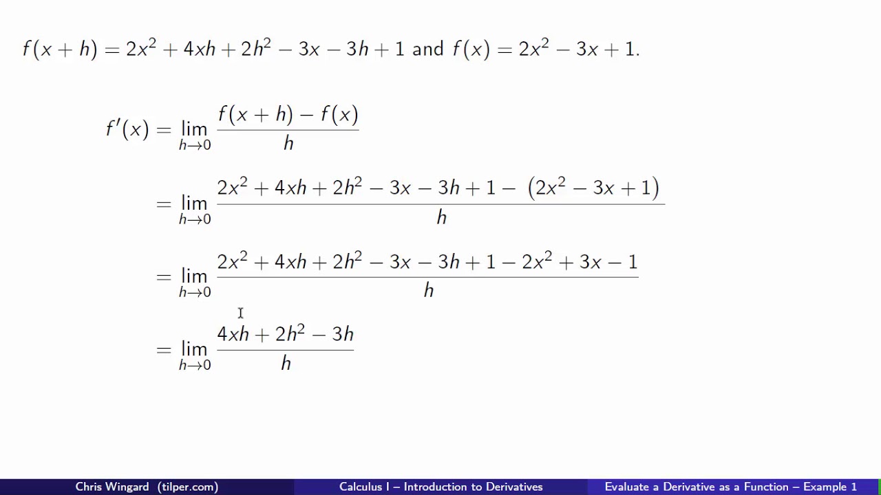 Intro To Derivatives Derivative As A Function Example 1 Youtube
