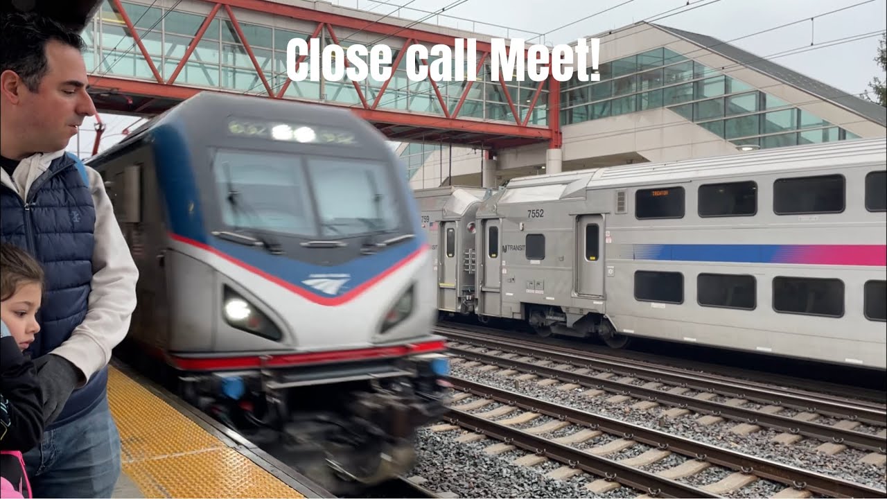 Close Call trains meet! Amtrak Northeast Regional and NJ Transit meet ...