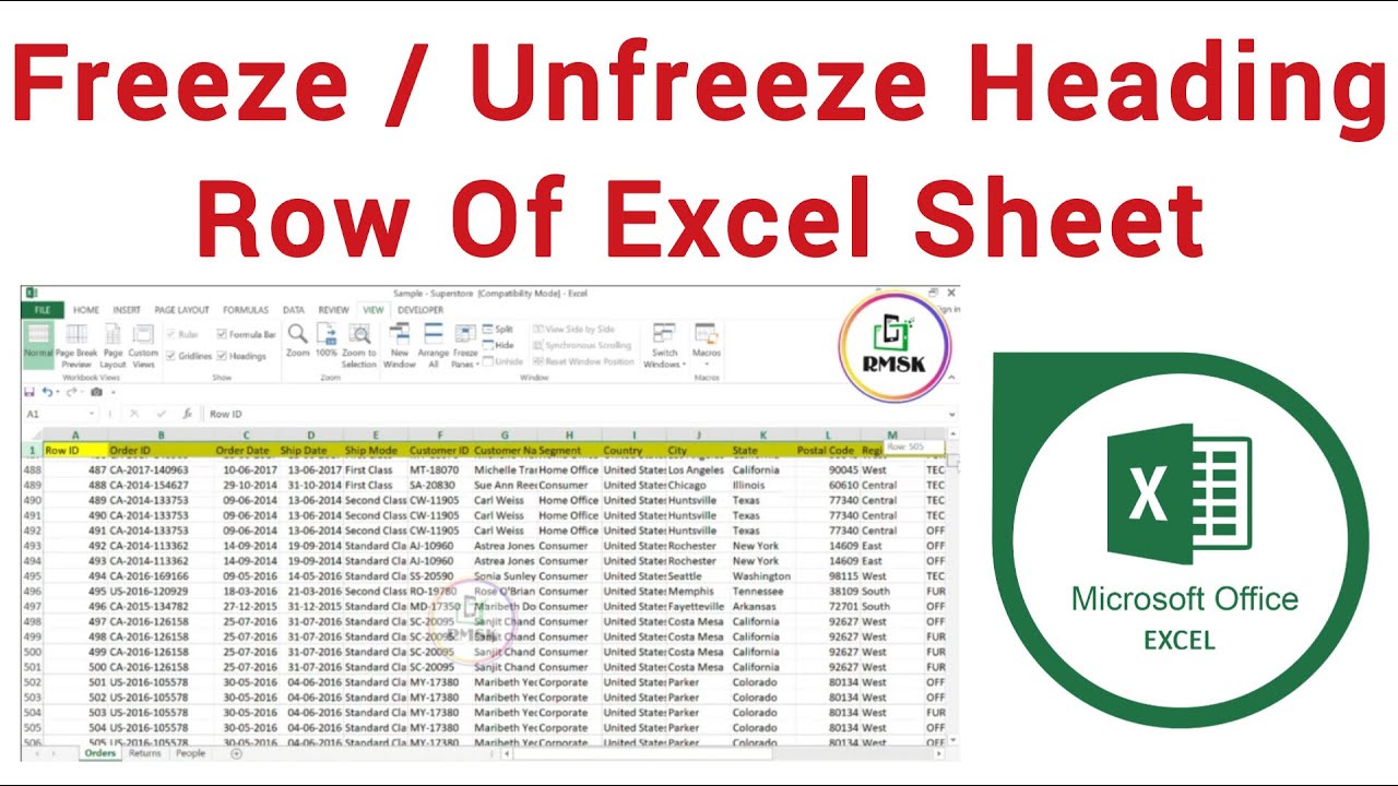 Freeze Unfreeze Heading Row In Excel YouTube Freeze Unfreeze Heading Row In Excel YouTube