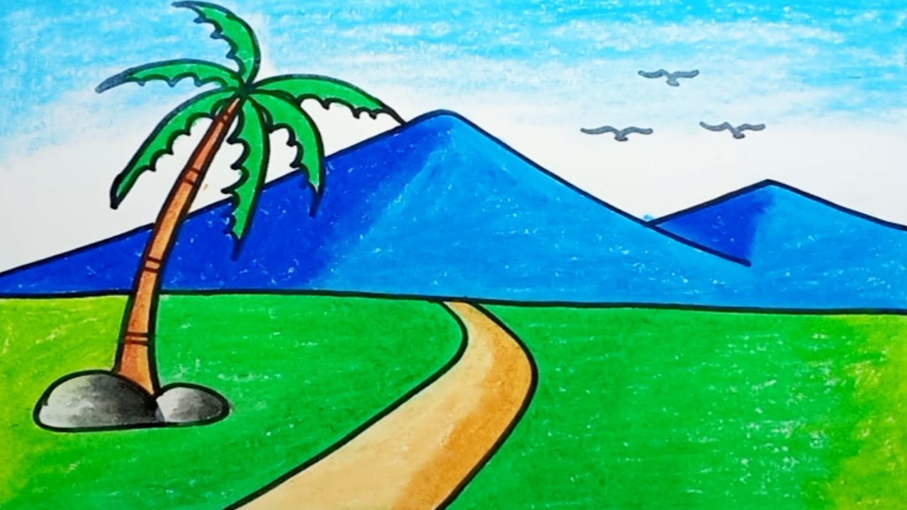 How To Draw Mountain Scenery Easy |Drawing Mountain Scenery Step By ...