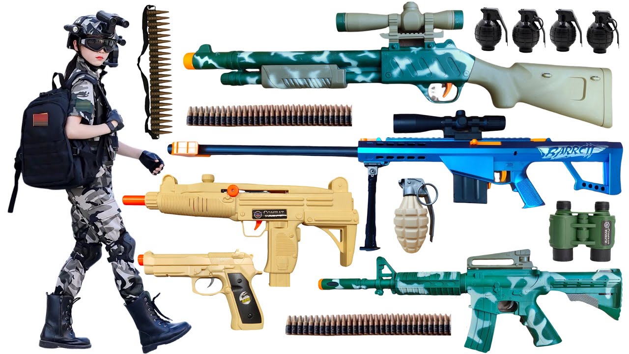 Special police weapon toy gun set unboxing, Barrett sniper gun, Glock ...