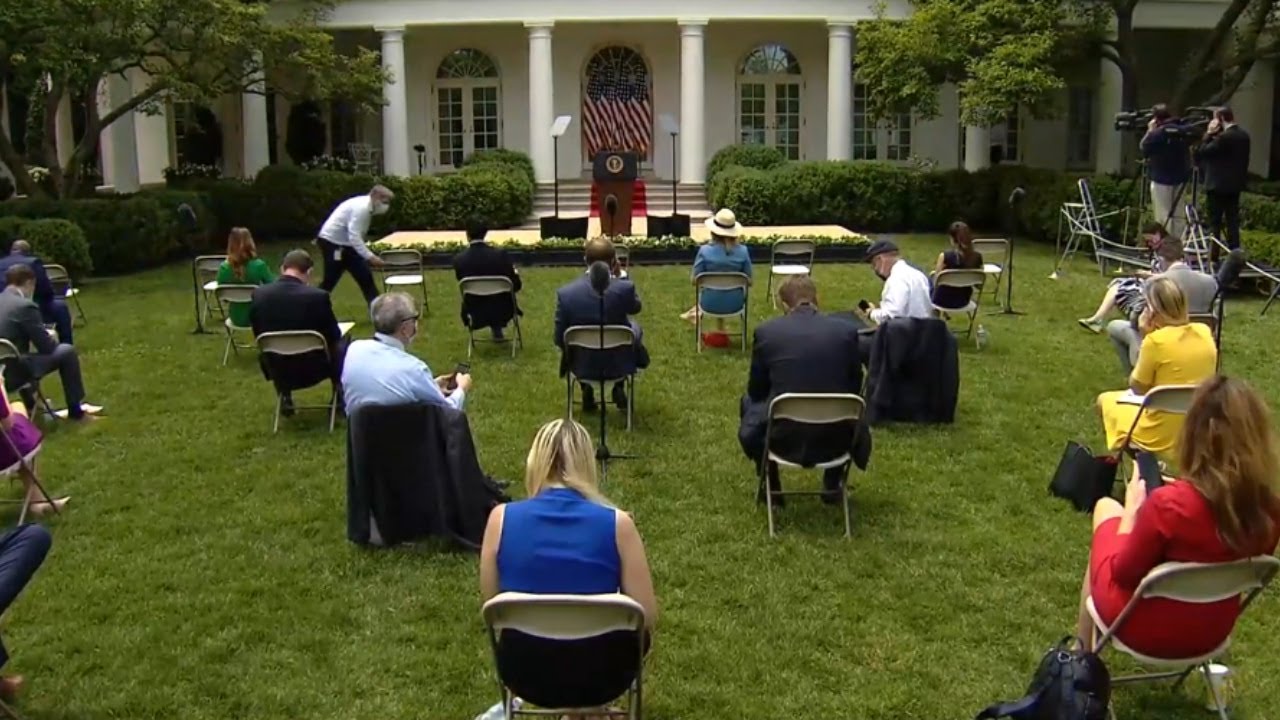 President Trump holds news conference in the White House Rose Garden ...