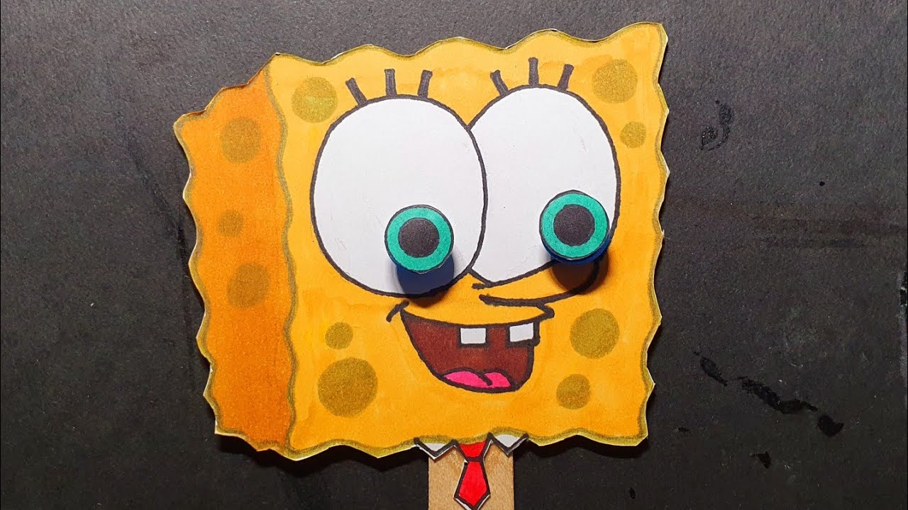 SpongeBob with moving eyes _ Funny and Easy Craft IDEAS 눈동자가 움직이는 스폰지밥 ...