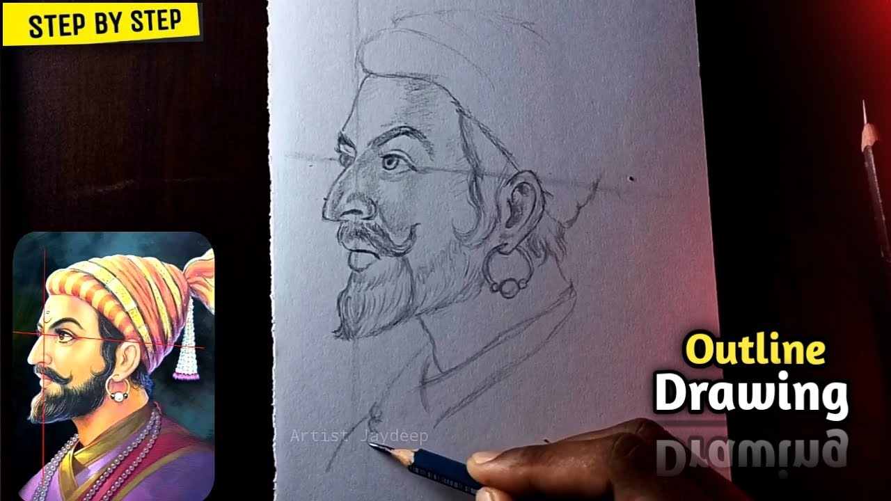 How To Draw Shivaji Maharaj, Outline Tutorial / Shivaji Drawing - YouTube