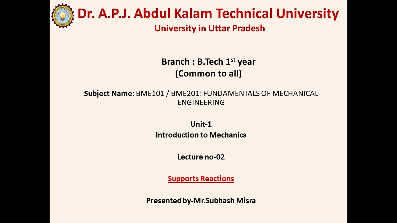 Support Reaction (UDL & UVL )I Subhash Sir AKTU I B.Tech 1st Year I Mechanics I Moment Part -02 ...