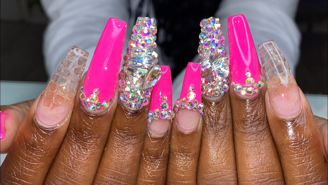 Acrylic Nails Tutorial | Pink Snake Skin Nails | Snake Skin - YouTube