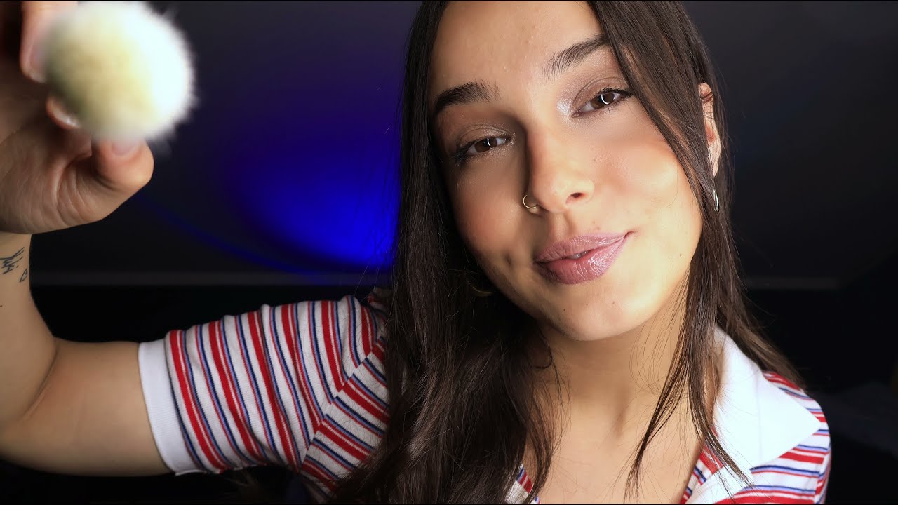 ASMR Covering Your Eyes To Make Them Tired & Face Brushing ♡ - YouTube