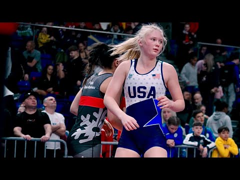 U17 Shazel Aissiou (FRA) vs Presley Pearson (USA) 53kg. Girls women's wrestling tournament. B-cam-m