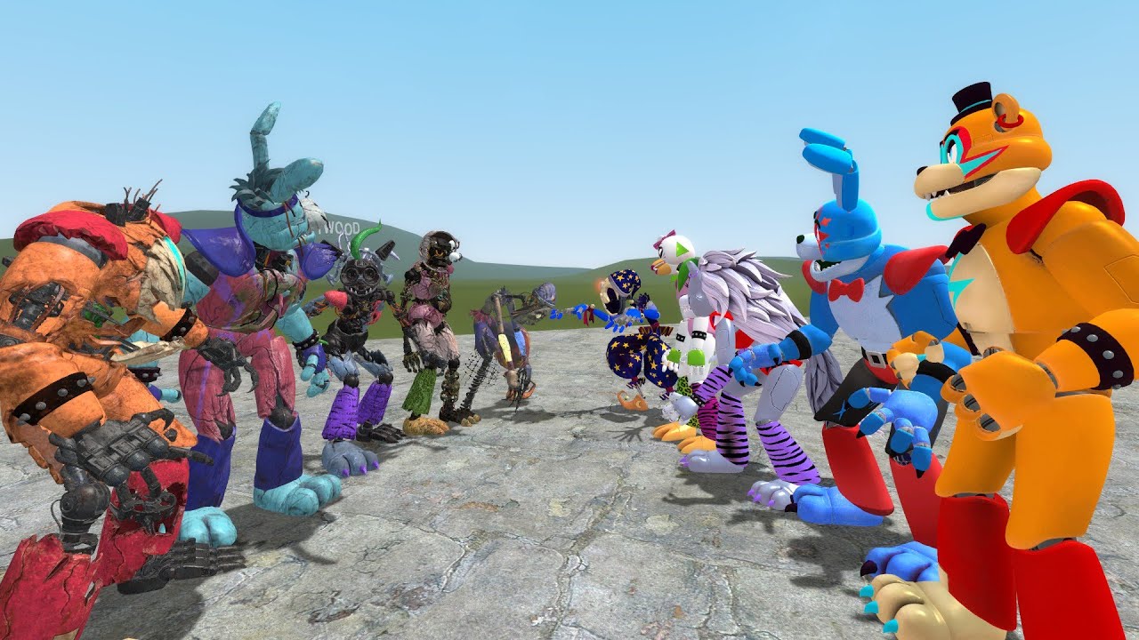 ALL RUIN ANIMATRONICS VS ALL GLAMROCK ANIMATRONICS In Garry's Mod ...