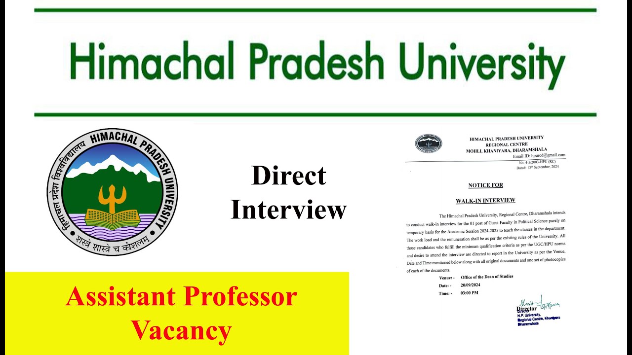 Himachal Pradesh University II Assistant Professor II Job Alert II ...