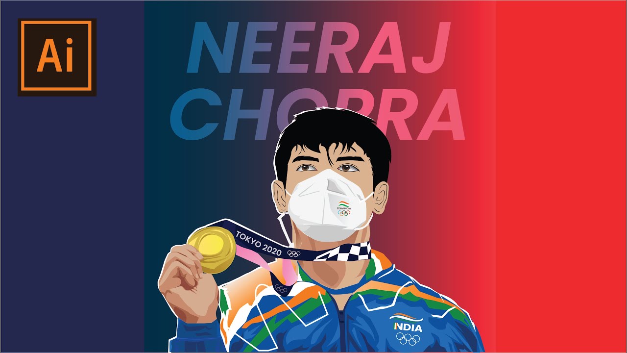 Adobe Illustrator - (Time - Lapse) Neeraj Chopra Golden Boy Vector Art ...