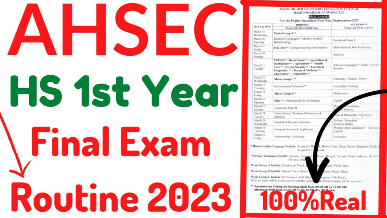 HS 1st Year final exam routine 2023|Ahsec hs 1st year exam routine 2023 ...