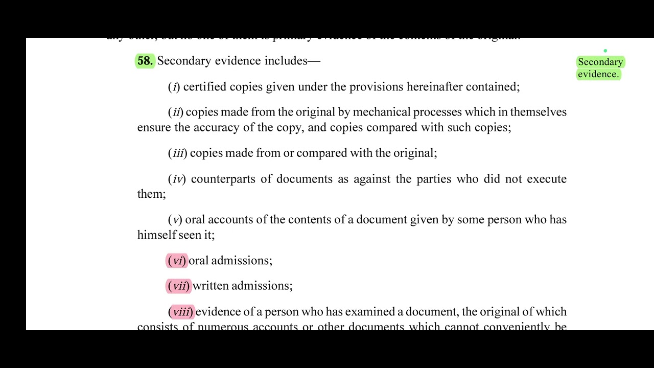 BSA| Section 58 BSA | Secondary evidence|Section 58 Bhartiya Sakshya ...