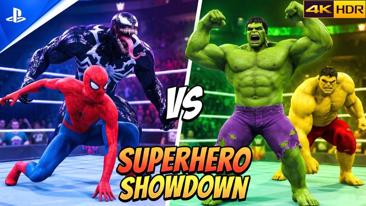 Spiderman & Venom Vs Hulk & Yellow Hulk | Tag Team Match - WWE 2K25 ...