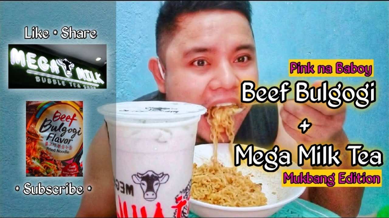 Korean Noodles Beef Bulgogi and Mega Milk Tea | Mukbang | Pink na Baboy ...