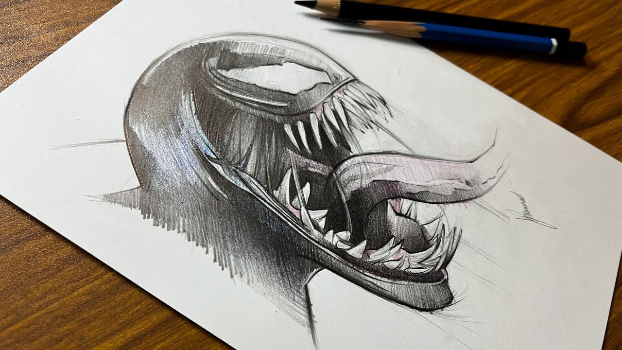 How I draw Venom ️ using graphite and color pencils - YouTube
