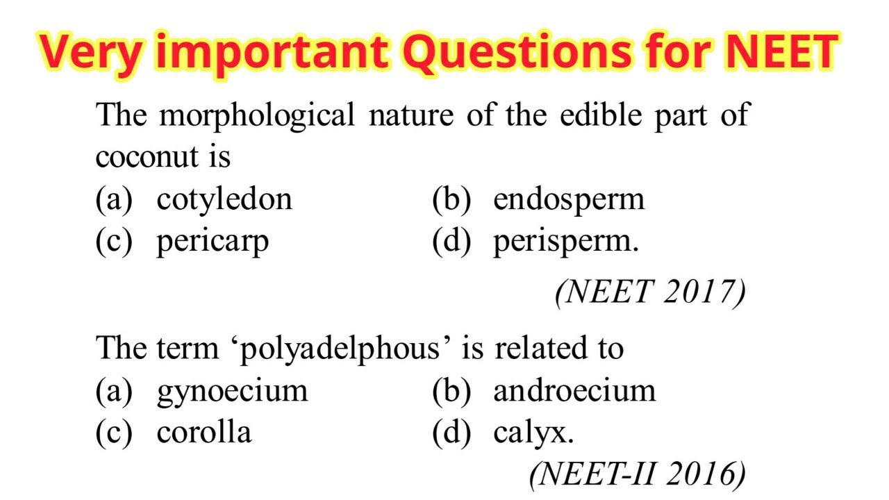 Very important questions for NEET 2020 || Morphology of flowering ...