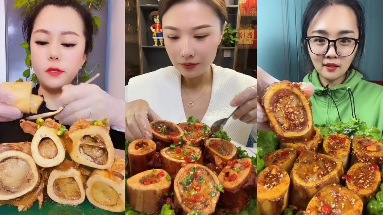 Chinese Food Mukbang Eating Show | Red beef bone marrow | Beef Bone ...