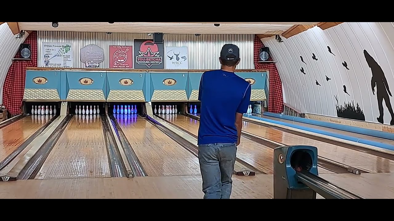 Shitty ass bowler shooting a shitty ass game in a beautiful ass bowling ...