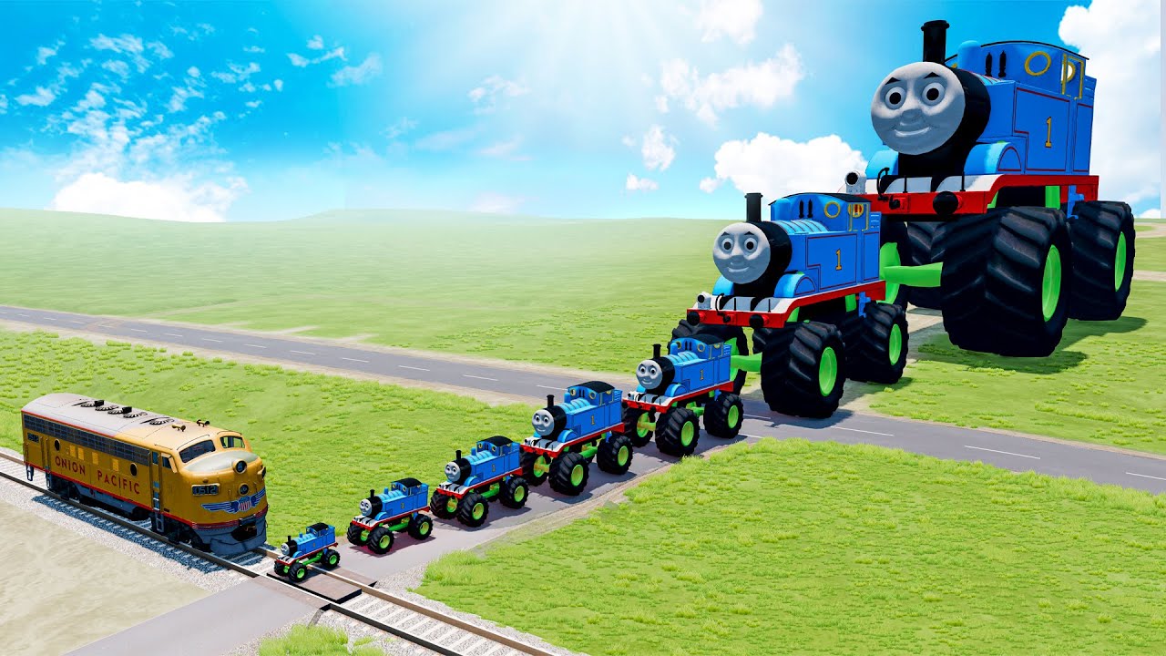Big & Small Monster Truck Thomas The Tank Engine vs Train in BeamNG ...