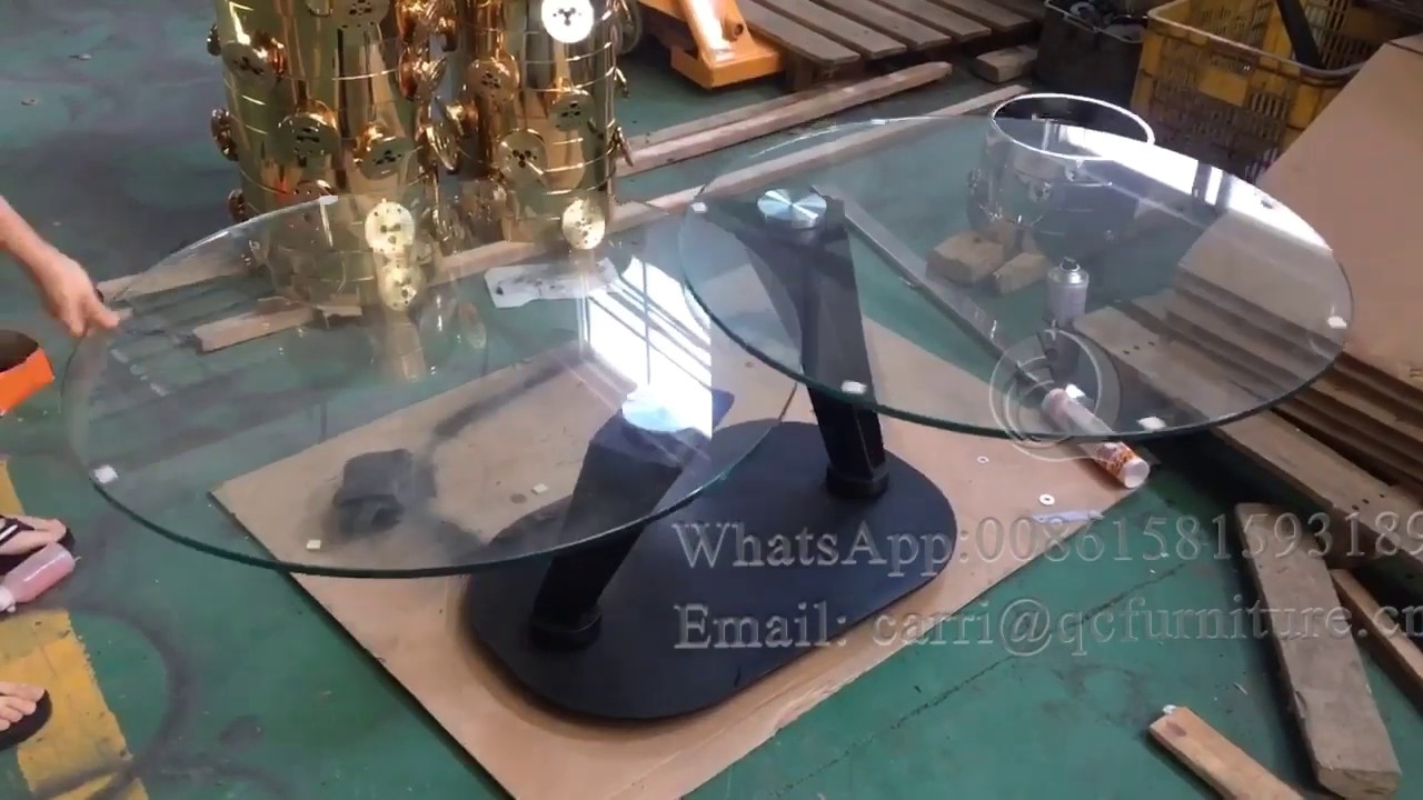 Rotating Glass Coffee Table Round With Silver Base - YouTube