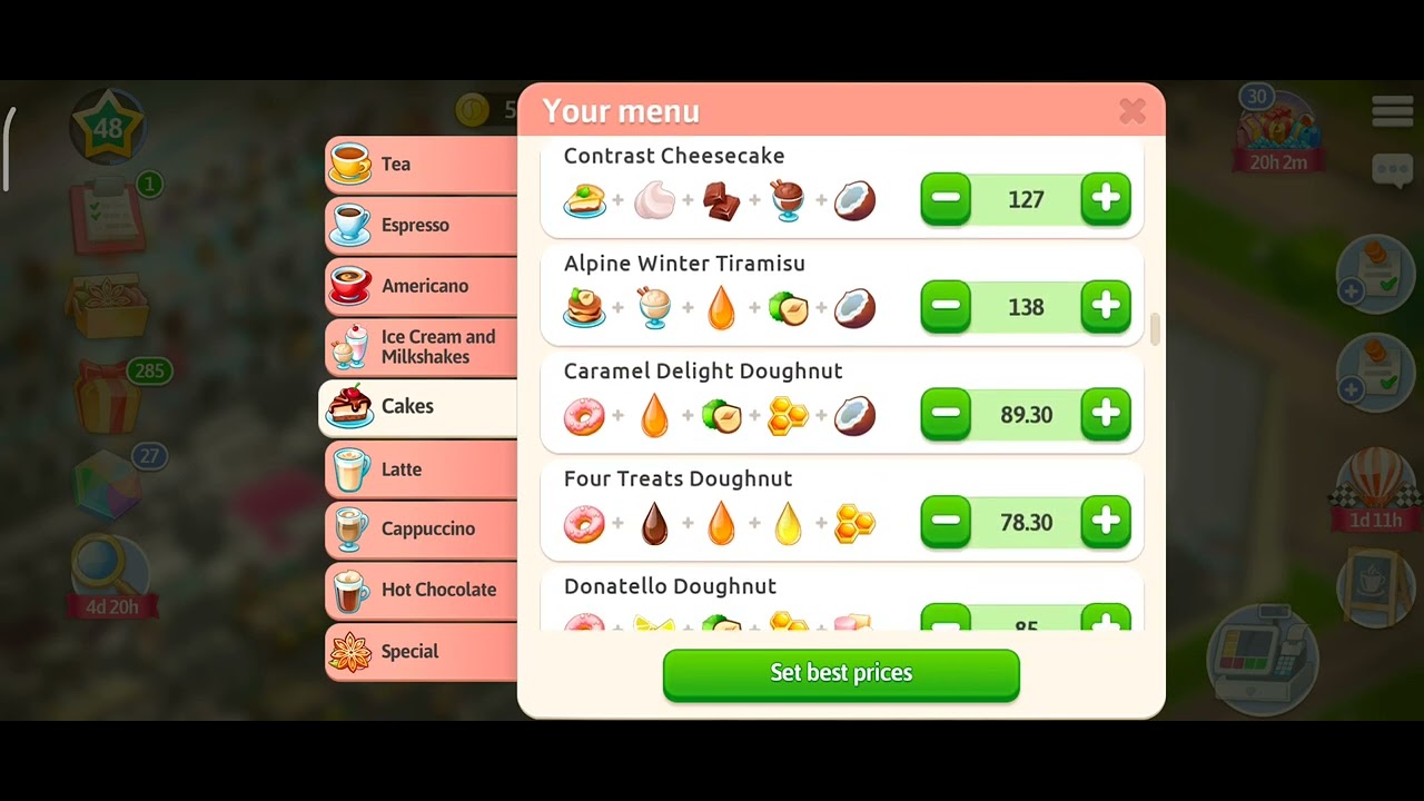 My cafe level 48 all cakes recipes - YouTube