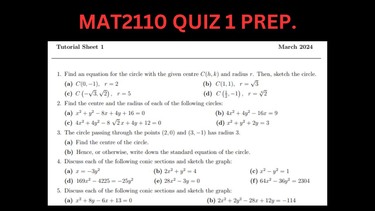 MAT2110 QUIZ 1 PREP. TUTORIAL SHEET 1 _ Q8 & Q9 - YouTube