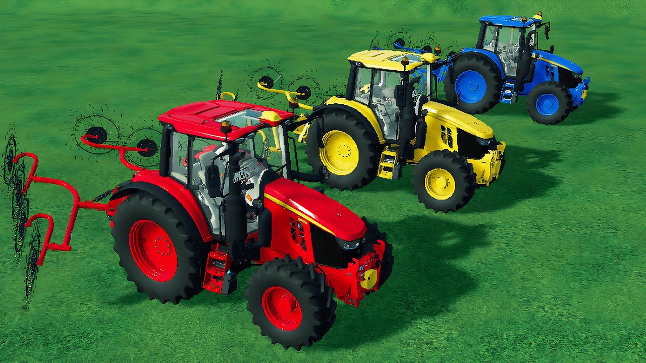 Tractors with Colors - Grass Work with WINDROWERS MACHINE & Colored ...