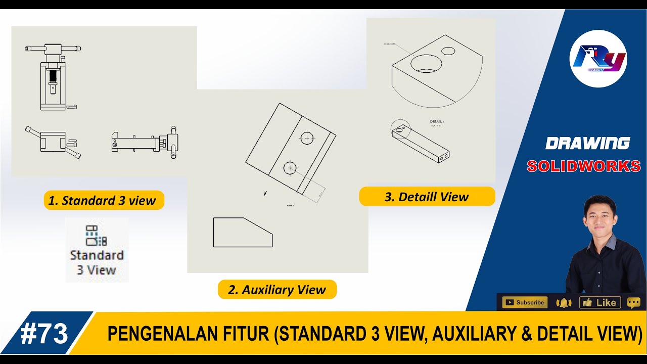 SOLIDWORKS | #73 PENGENALAN FITUR DRAWING (STANDARD 3D VIEW, AUXILIARY ...