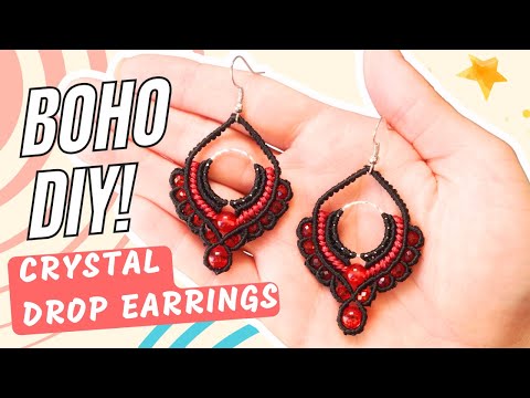 How to make micro macrame earrings with crystal beads: make elegant drop earrings tutorial - YouTube