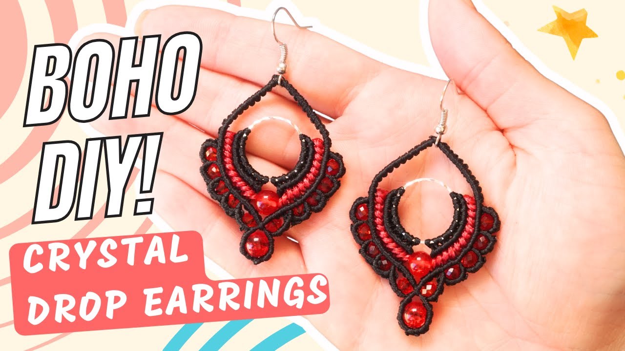 DIY Micro Macrame Earrings with Crystal Beads Elegant Drop Earrings ...