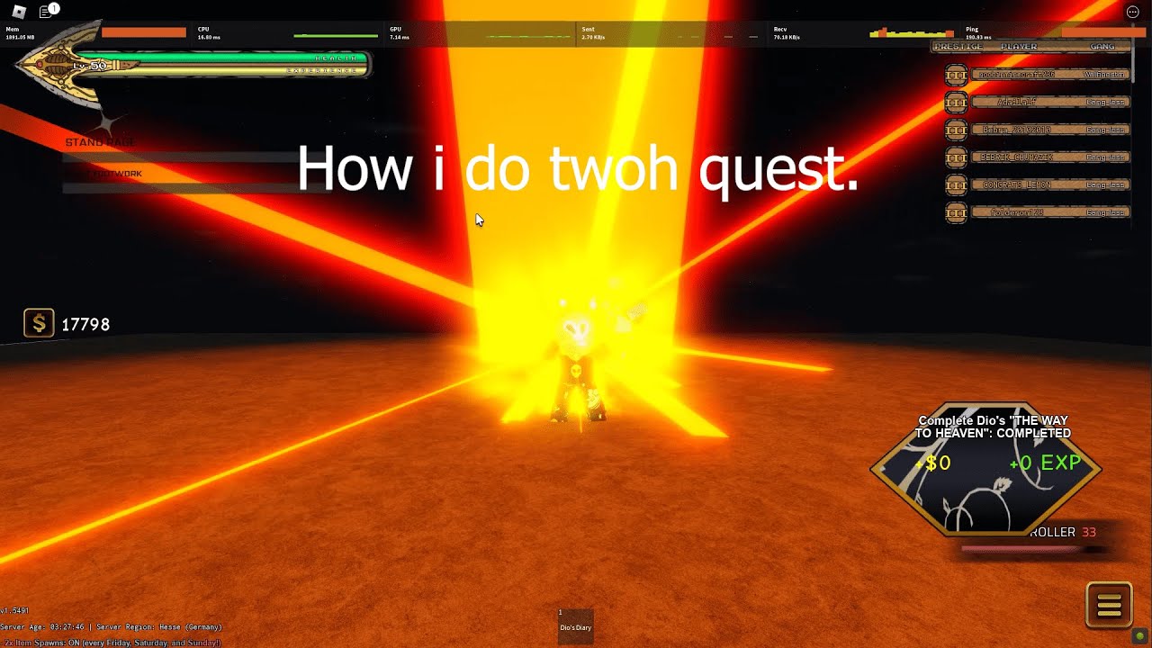 [YBA] Pain of doing Twoh quest.. - YouTube